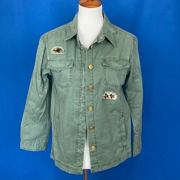 Justice | Jackets & Coats | Justice Army Green Denim Jacket W Gold ...